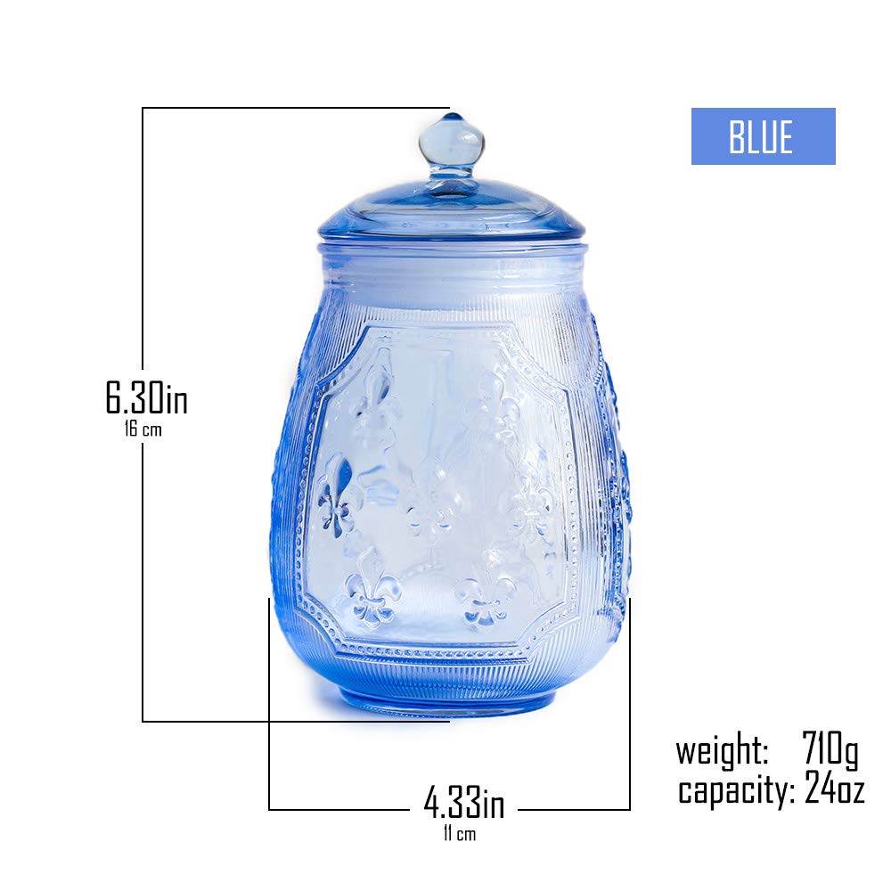 G Glass Cookie and Candy Jars With Airtight Lids For Food Storage, Household (Blue, MD 4.3 in *H 7.2 in)