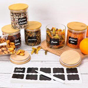 20 oz Glass Spice Jars with Bamboo Lid,6 Pack Kitchen Food Storage Canister for Spices,Coffee Beans,Tea, Nuts and Candy