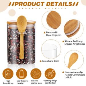 Bokon 6 Sets Glass Jars with Bamboo Lids and Spoon 18.2 oz Airtight Glass Spice Jars with Lids Flour Canister Glass Food Storage with 3 Labels and 1 Pen for Candy Spices Coffee Beans Sugar Nuts