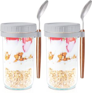 guutry overnight oats containers with lids and spoons: 24 oz mason jars for overnight oats - 2 pack glass meal prep container for oatmeal - food storage containers/canning jars/food jars