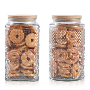 galazzz 90 oz | 0.7 gallon large cookie jar, glass jar with airtight lid, decorative kitchen canister with bamboo lids, candy jar | glass storage air tight glass 2600ml round & square