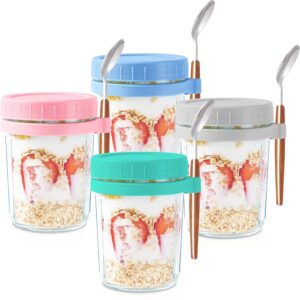 guutry overnight oats containers with lids and spoons: 16 oz mason jars for overnight oats - 4 pack glass meal prep container for oatmeal - food storage containers/canning jars/food jars