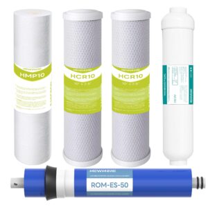 mewmore 5 stage 50 gpd ro water filter replacement set, fit for apec reverse osmosis system (essence & ultimate series), 1/4" output