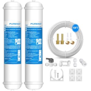 inline water filter for refrigerator and ice maker(2 pack),1/4" push connect post carbon filter replacement for reverse osmosis water system,include 1/4" water line and quick connect fittings