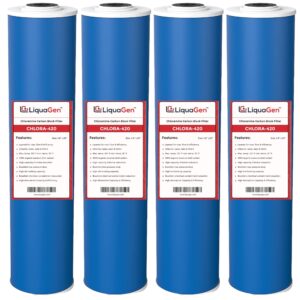 liquagen granular activated carbon (gac/udf) replacement water filter- 10 and 20 inch sizes for whole house & water systems (4.5" x 20", pack of 4)