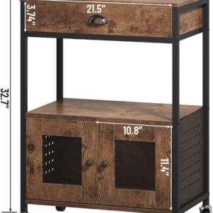 Catrimown Coffee Cart with Storage, Coffee Bar Cabinet on Wheels, Small Microwave Cart with Drawer for Kitchen, Living Room, Rustic Brown