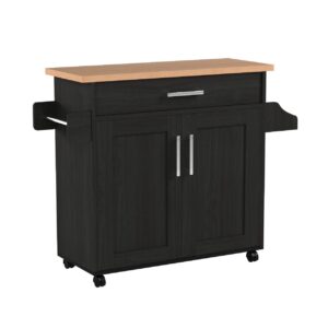 hodedah kitchen island with spice rack, towel rack & drawer, black with beech top