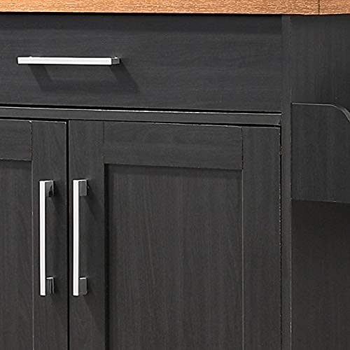 Hodedah Kitchen Island with Spice Rack, Towel Rack & Drawer, Black with Beech Top