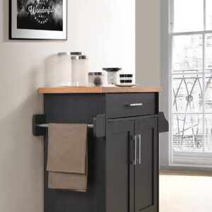 Hodedah Kitchen Island with Spice Rack, Towel Rack & Drawer, Black with Beech Top