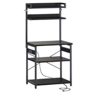 odk bakers rack with power outlet, coffee bar with storage 5-tiers, microwave stand kitchen rack 16.5 * 23.6 * 59 inches, kitchen shelf, black