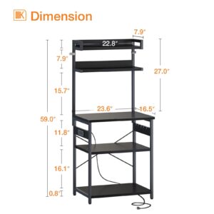 ODK Bakers Rack with Power Outlet, Coffee Bar with Storage 5-Tiers, Microwave Stand Kitchen rack 16.5 * 23.6 * 59 inches, Kitchen Shelf, Black