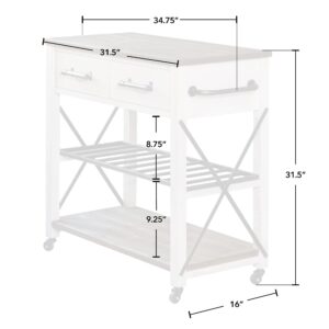 FirsTime & Co. Off-White and Brown Aurora Kitchen Cart, Coffee Bar and Microwave Stand, Island on Wheels with Storage, Wood and Metal, Farmhouse, 31.5 inches