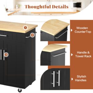 SUNLEI Kitchen Island on Wheels with Storage Cabinet & Drawer, 26" Width Rolling Kitchen Table, Cart Handle for Towel Rack or Free Mobility, Portable Islands for Kitchen, Dining Room(Black)