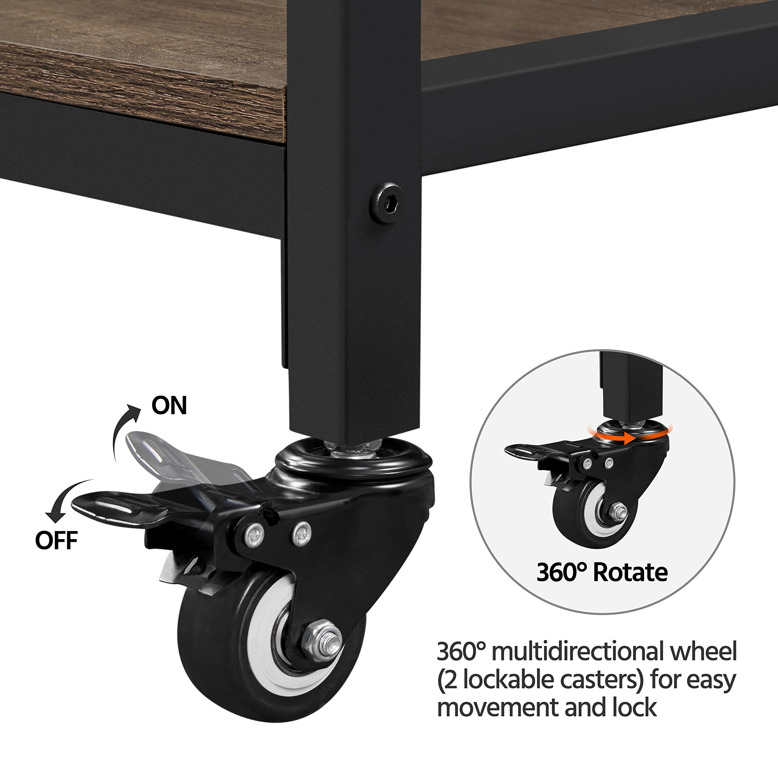 Yaheetech Kitchen Cart with Power Outlet, Rolling Kitchen Island on Wheels with Glass Holder & Hooks, Utility Trolley Cart Coffee Bar Microwave Stand Cart with Lockable Casters, Taupe Wood