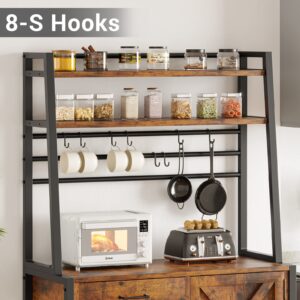 Itaar Baker's Rack, Coffee Bar Cabinet, Farmhouse Microwave Stand with Wine Rack, Drawer and 8 Hooks for Kitchens with Storage, Rustic Brown