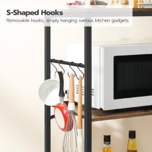 HOOBRO Bakers Rack with Power Outlets, Coffee Bar with Floating Shelves, Microwave Stand with 11 S-Hooks, Freestanding Kitchen Storage Shelves, for Kitchen, Living Room, Rustic Brown BF11UHB01