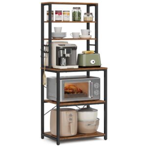 vasagle coffee bar, baker’s rack for kitchen with storage, 6-tier kitchen shelves with 6 hooks, microwave stand, industrial, 15.7 x 23.6 x 65.7 inches, rustic brown and black ukks024b01