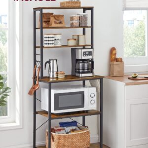 VASAGLE Coffee Bar, Baker’s Rack for Kitchen with Storage, 6-Tier Kitchen Shelves with 6 Hooks, Microwave Stand, Industrial, 15.7 x 23.6 x 65.7 Inches, Rustic Brown and Black UKKS024B01