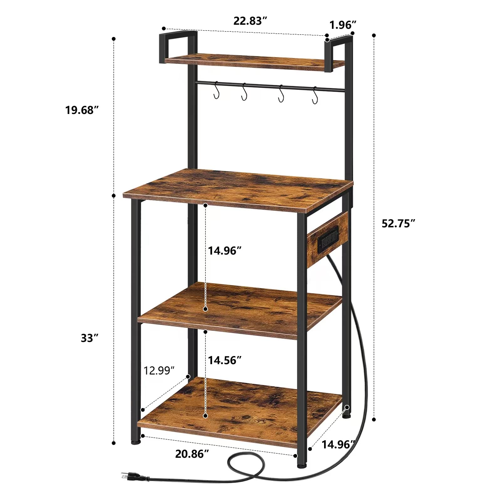 OIRBOEUS Bakers Rack with Power Outlet，Microwave Stand with Storage 5-Tiers,Coffee Bar Station,Microwave Rack，Kitchen Storage Shelf Rack,Rustic Brown