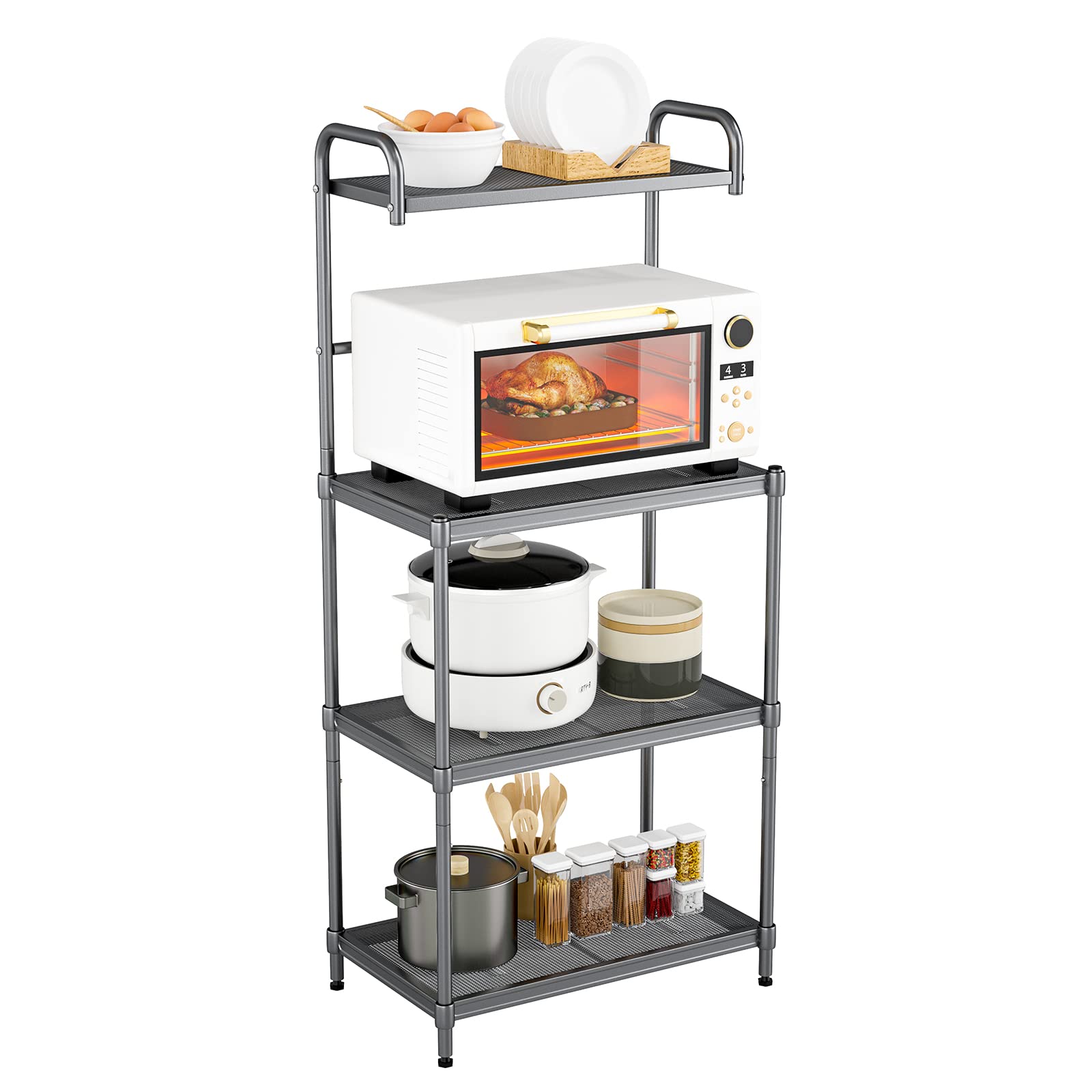 MEDIMALL Bakers Rack for Kitchen with Storage, 4-tier Microwave Stand, Microwave Cart Storage Rack Coffee Bar with Mesh Wire Metal Shelves, Kitchen Stand Oven table, 23.5" L x 13.5 W x 53.5 H (Grey)