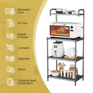 MEDIMALL Bakers Rack for Kitchen with Storage, 4-tier Microwave Stand, Microwave Cart Storage Rack Coffee Bar with Mesh Wire Metal Shelves, Kitchen Stand Oven table, 23.5" L x 13.5 W x 53.5 H (Grey)