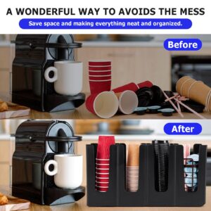 MIDYOO Coffee Station Organizer for Disposable Cup and Lid,4 Compartment Adjustable Cup Holder Dispenser with Coffee Pod and Straw Storage Basket, Coffee Bar Accessories