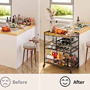 Gizoon 3 Tier 38" Home Bar Serving Cart with Large Storage Space, Mobile Kitchen Storage Trolley with Lockable Wheels, 12 Wine Rack, Glass Holder, Removable Tray (Retro)