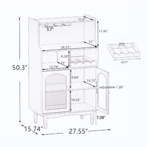 Loscear Wine Liquor Cabinet Bar for Home with Removable Wine Rack and Storage, Dark Grey Wood Coffee Bar Cabinets for Home with Solid Wood Legs and Tempered Glass Doors, 27.56”×15.75”×50.39”