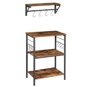 hoobro bakers rack with floating shelf, microwave stand with shelves, versatile coffee bar with 12 hooks, for kitchen, entryway, living room, dining room, office, rustic brown bf08hb01