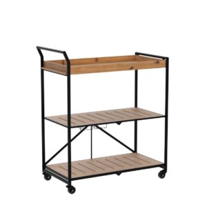 MELLCOM Folding Bar Cart Kitchen Serving Cart on Lockable Wheels 3-Tier Rolling Utility Cart with Glass Holders for Home Kitchen, Rustic Brown