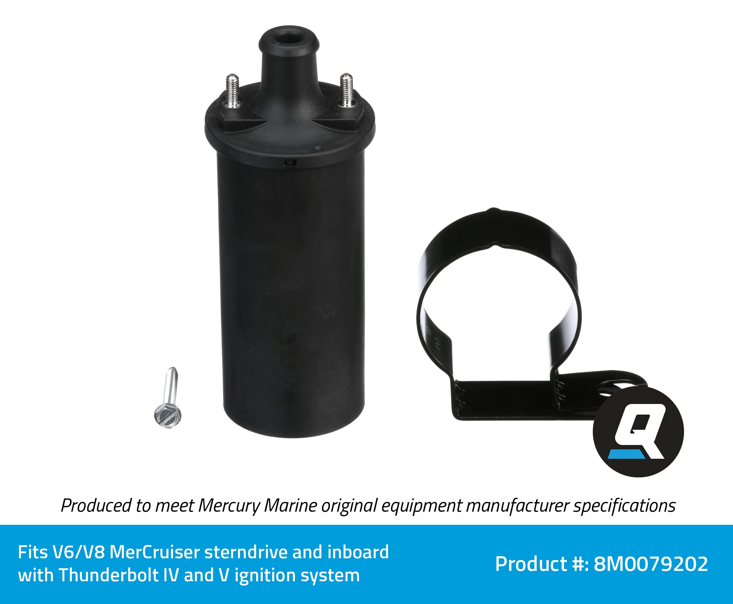 Quicksilver Ignition Coil 8M0079202 for V-6 and V-8 MerCruiser Stern Drive and Inboard Engines Made by General Motors with Thunderbolt IV and V Ignition System