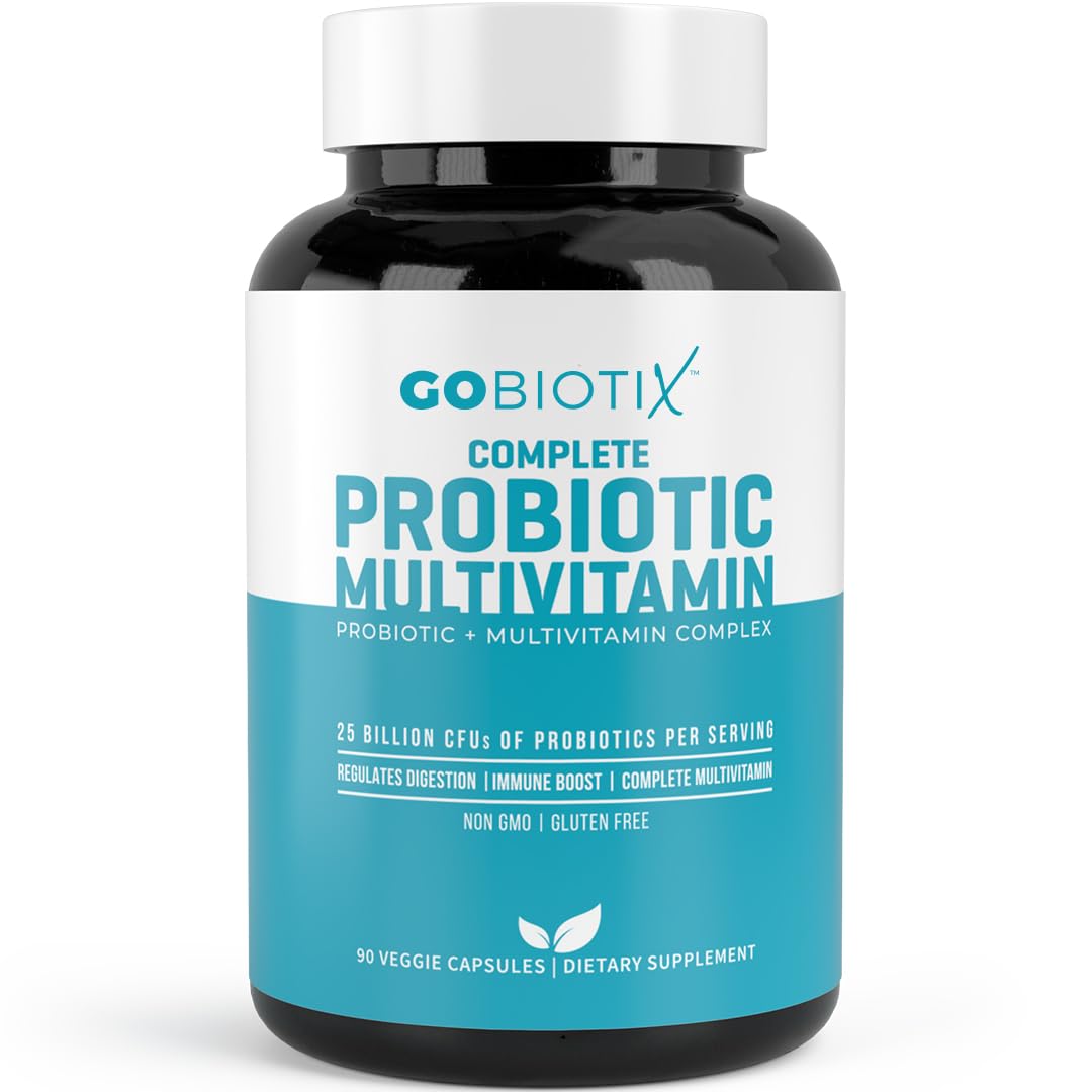 GOBIOTIX Probiotic Multivitamin Supplement - Daily Multivitamins with Probiotics - 25 Billion CFU - Boost Immunity and Digestive Health, Probiotics for Women and Men - Gluten Free Pills - 90 Capsules