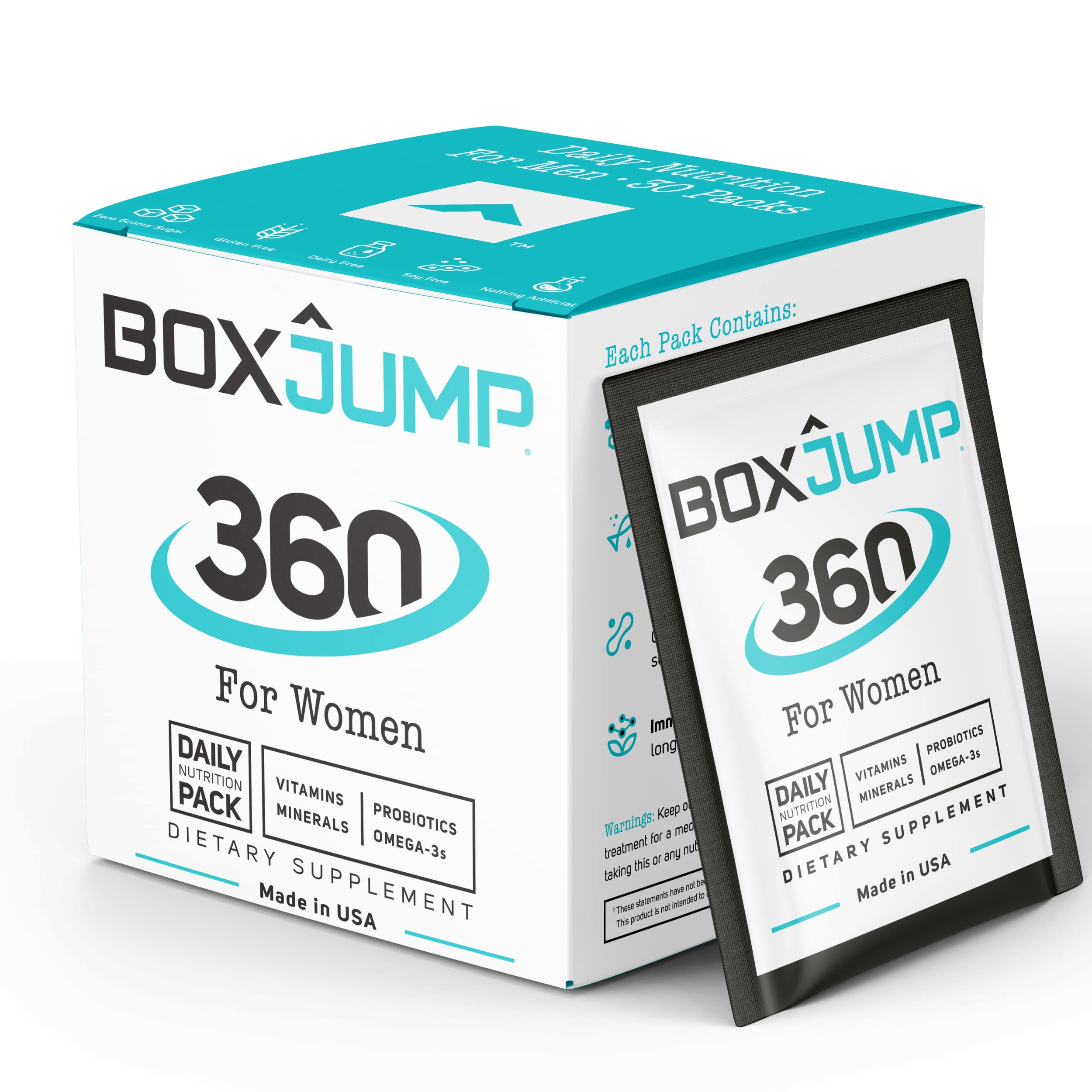 BoxJump Daily Multivitamin Packs for Women - Packed with All Essential Minerals and Vitamins for Women - Boost Energy, Increase Endurance, Aid Immune Support - Vitamin D, C, E, A, B12+ (30-Day) 360