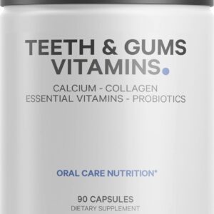 Codeage Teeth & Gums Vitamins + Oral Probiotics Supplement for Mouth - Whole Food Calcium, Collagen, Potassium, Vitamin C, D3, K2, Zinc – Oral Care & Dental Multivitamin Supplements - 90 Capsules