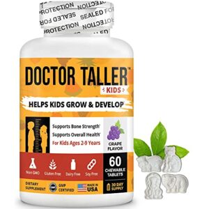 nubest doctor taller kids - kids multivitamins, toddler vitamins - support healthy, immunity and bone strength for ages 2 to 9 - grape flavor - 60 vegan chewable tablets | 1 month supply