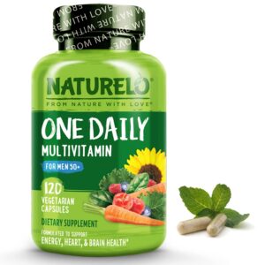 naturelo mens multivitamins for men 50+ - one daily multivitamin for men with vitamins, minerals & organic whole foods, boost energy & health, non-gmo, 120 vegetarian capsules