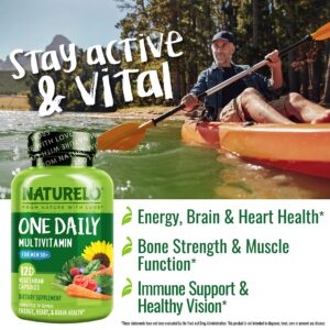 NATURELO Mens Multivitamins for Men 50+ - One Daily Multivitamin for Men with Vitamins, Minerals & Organic Whole Foods, Boost Energy & Health, Non-GMO, 120 Vegetarian Capsules