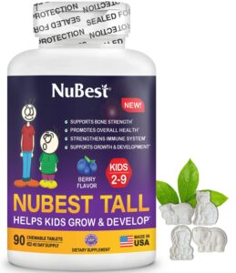 nubest tall kids - toddlers vitamins and kids vitamins for age 2 to 9 - support bone strength, overall health and immunity - animal shapes - 90 chewable berry tablets | 1.5 month supply