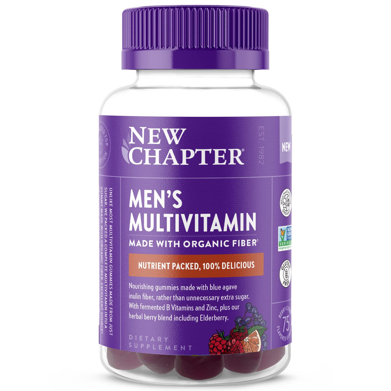 New Chapter Men’s Multivitamin Gummies, 66% Less Sugar, Men’s Gummy Vitamins with Vitamin C, D3 & Zinc, Non-GMO, Gluten Free, Berry-Citrus, 75ct