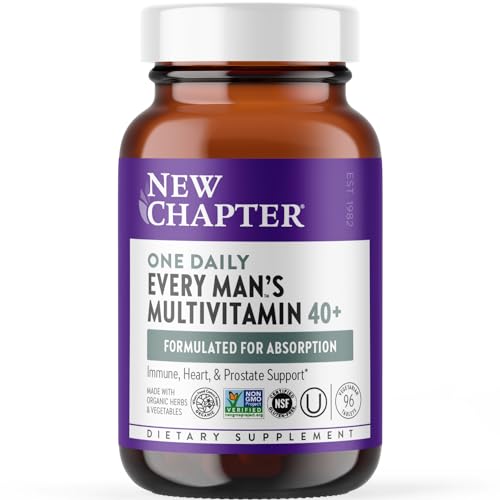 New Chapter Men's Multivitamin 40 plus for Energy, Heart, Prostate + Immune Support with Fermented Nutrients - Every Man's One Daily 40+, Made with Organic Vegetables & Herbs, Non-GMO - 96 ct