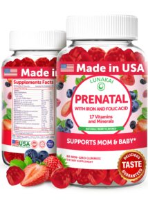 prenatal vitamins with iron & folic acid - proprietary formula pregnancy multivitamin gummies for women, 60 count