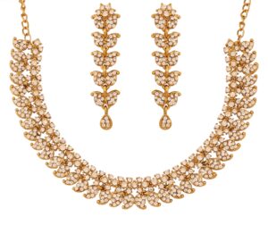 touchstone indian jewelry sets for women wedding necklace set gold statement jewellery choker bollywood rhinestone earrings costume formal simple guest evening joyeria in antique gold tone paisley