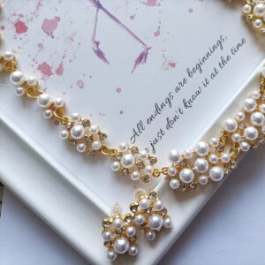 LadayPoa BE Pearl Gold Plated Simple Elegant Bridal necklace earring Jewelry Sets Kit Gift BP(Gold & White pearls)