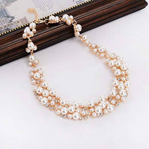 LadayPoa BE Pearl Gold Plated Simple Elegant Bridal necklace earring Jewelry Sets Kit Gift BP(Gold & White pearls)