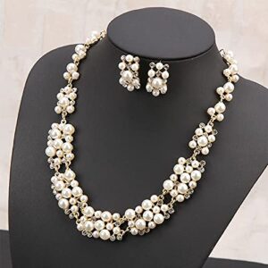 LadayPoa BE Pearl Gold Plated Simple Elegant Bridal necklace earring Jewelry Sets Kit Gift BP(Gold & White pearls)