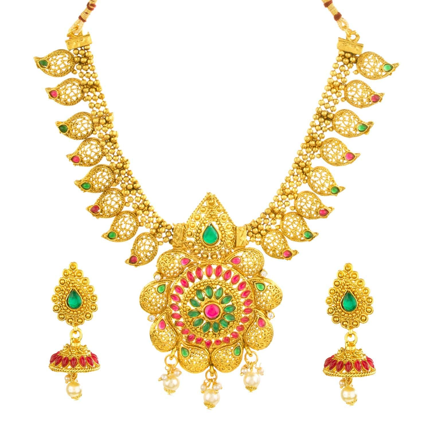 Efulgenz Indian Bridal Jewelry Sets for Women Gold Tone Traditional Indian Bollywood Bridal Wedding Set Of Choker Collar Princess Necklaces Dangle Earrings Jewellery