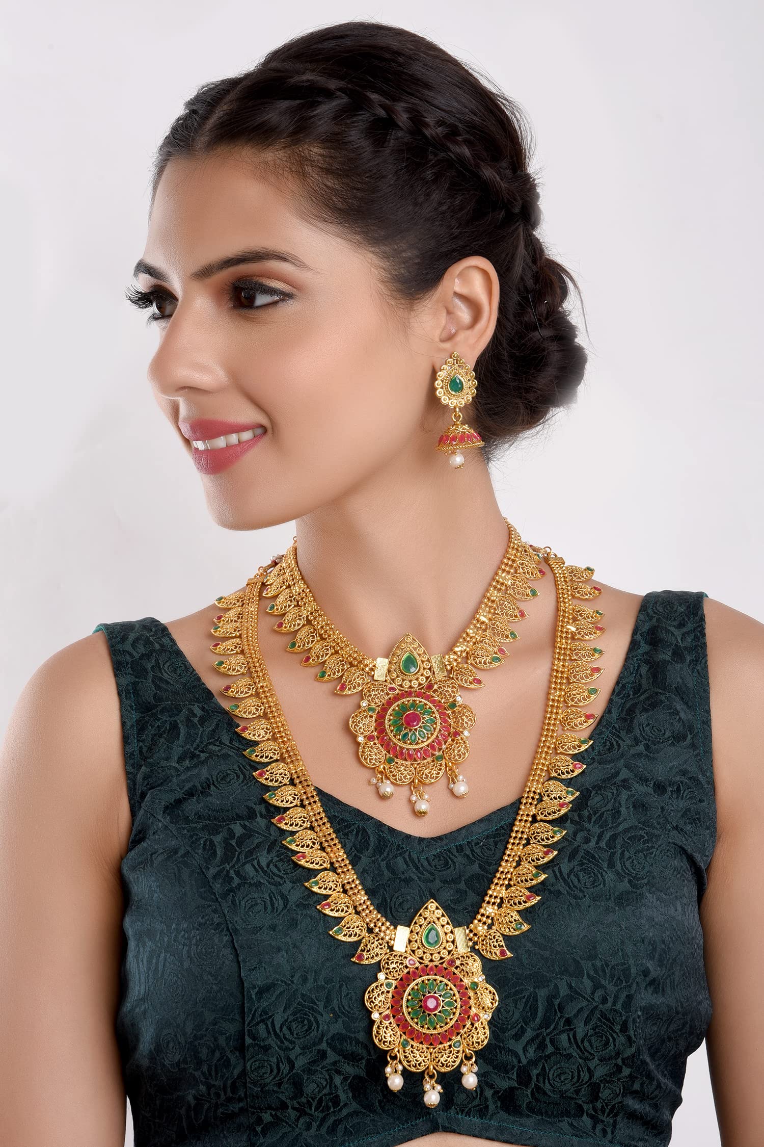 Efulgenz Indian Bridal Jewelry Sets for Women Gold Tone Traditional Indian Bollywood Bridal Wedding Set Of Choker Collar Princess Necklaces Dangle Earrings Jewellery