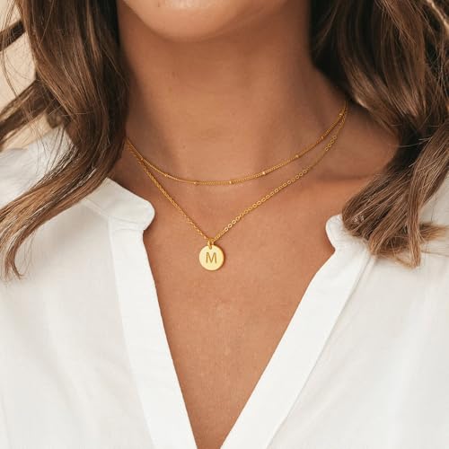 Vjoypro Gold Necklaces for Women Trendy, 14K Gold Plated Initial L Letter Gold Layering Y-Necklaces Coin Pendant Necklace Dainty Bar Trendy Long Necklaces Jewelry Gifts for Women Teen Girls