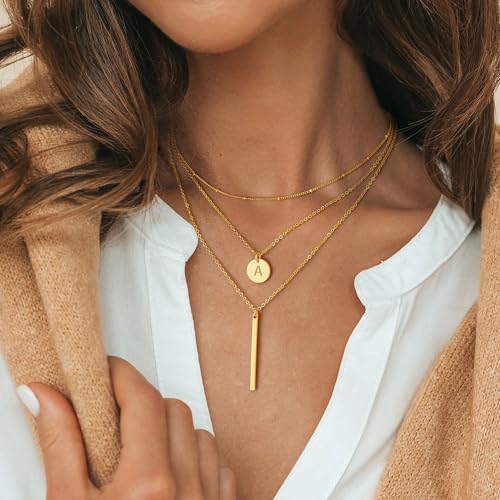 Vjoypro Gold Necklaces for Women Trendy, 14K Gold Plated Initial L Letter Gold Layering Y-Necklaces Coin Pendant Necklace Dainty Bar Trendy Long Necklaces Jewelry Gifts for Women Teen Girls