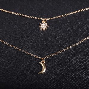 BERYUAN Women Simple Choker Moon Star Choker Necklace Pendant Necklace Trendy Necklace for Women (GOLD)